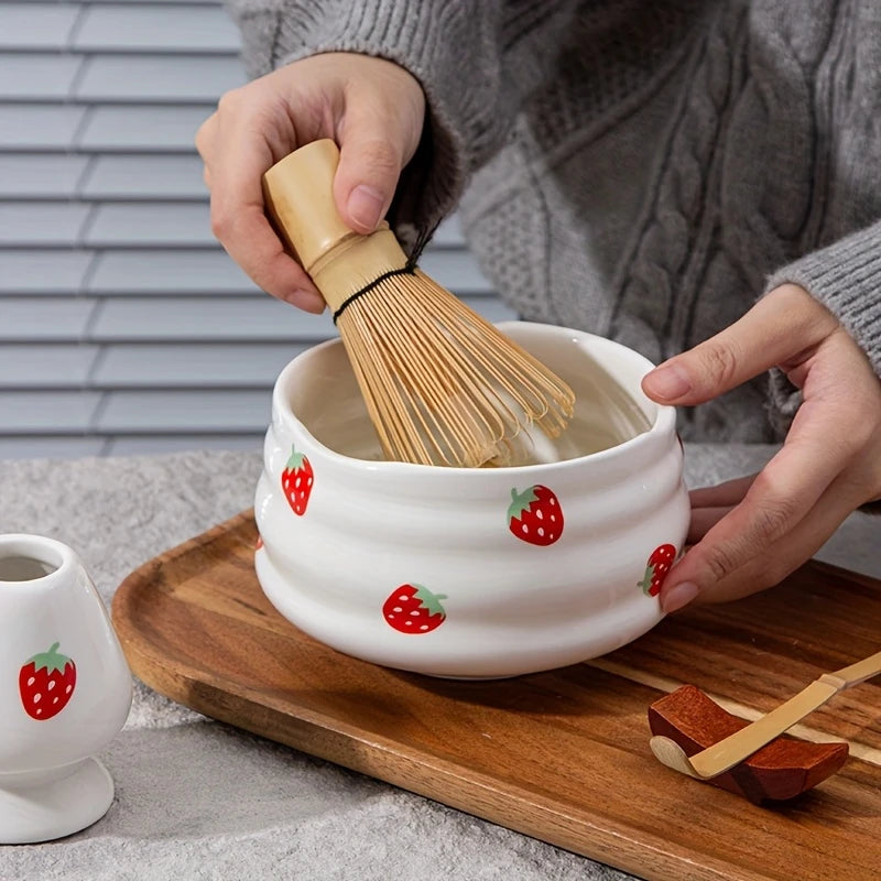 Strawberry 4pc Matcha Set – Dizzy + Dilbert
